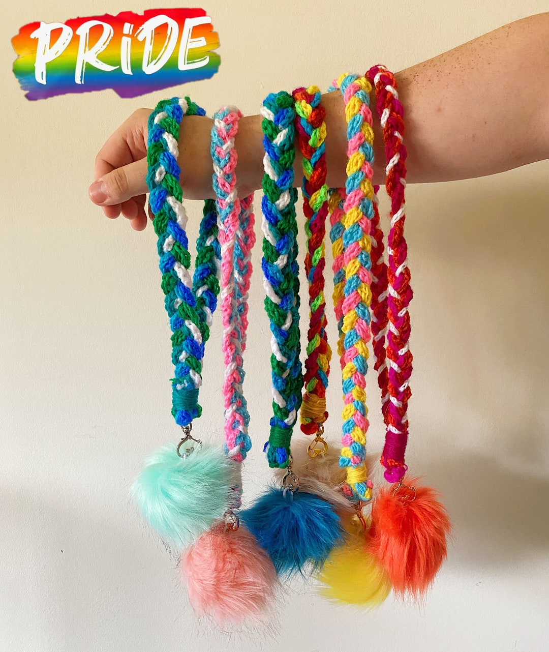 PRIDE LGBTQIA+ Crochet Lanyards, Pride Month Keychain Custom Pom Pom ...