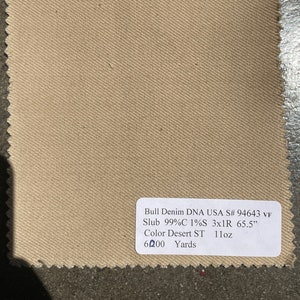 American Slub Bull Denim Fabric: Tan Khaki, 11 Oz, 65.5" Wide 3 Yards ...