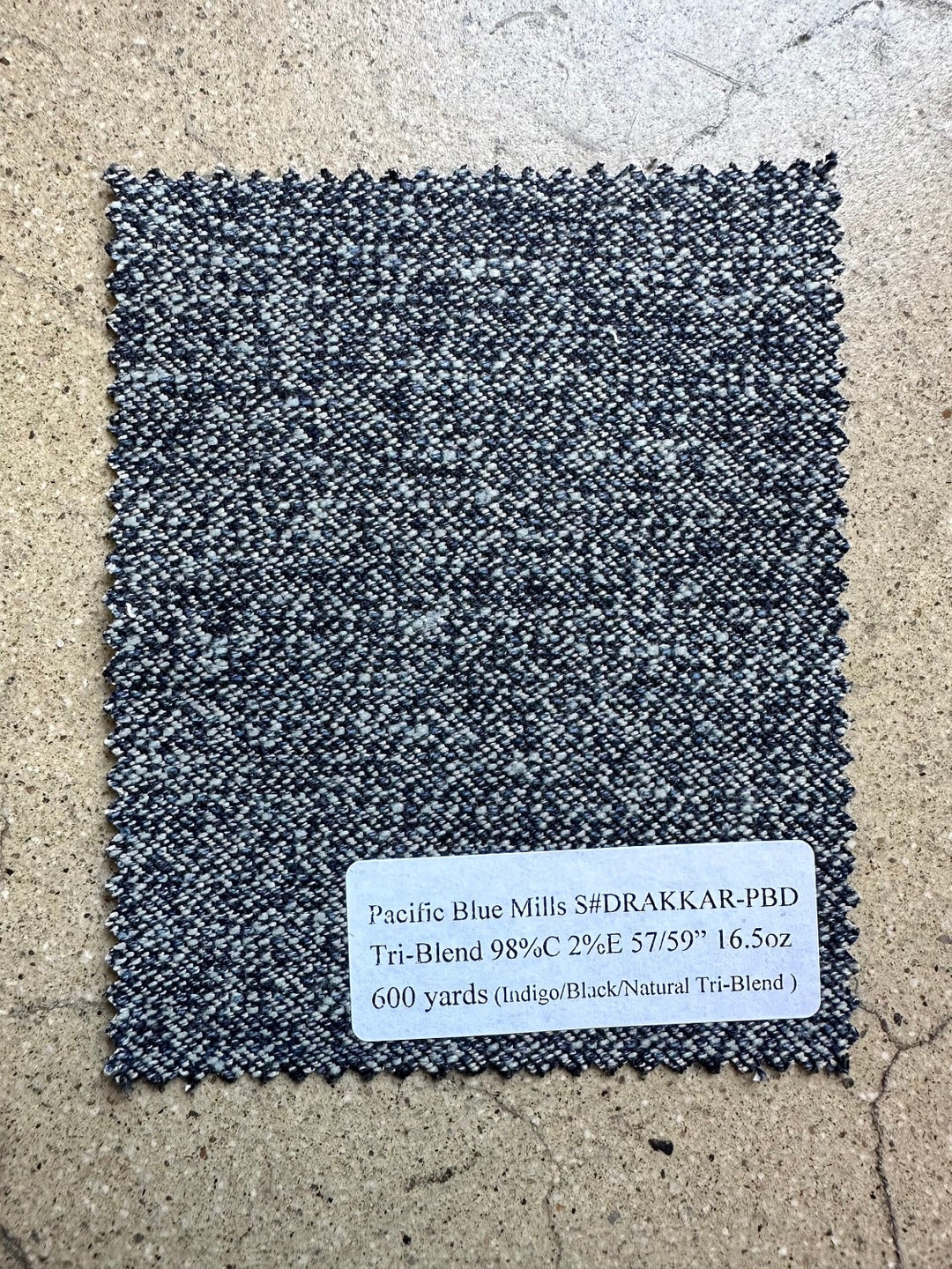 5 Yards Tri-blend Indigo/black/natural Tri-blend Fabric 98% Cotton 2 ...