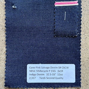 Cone Pink Selvedge Indigo Denim Fabric by the Yard 12 Oz 94% Cotton 5 ...