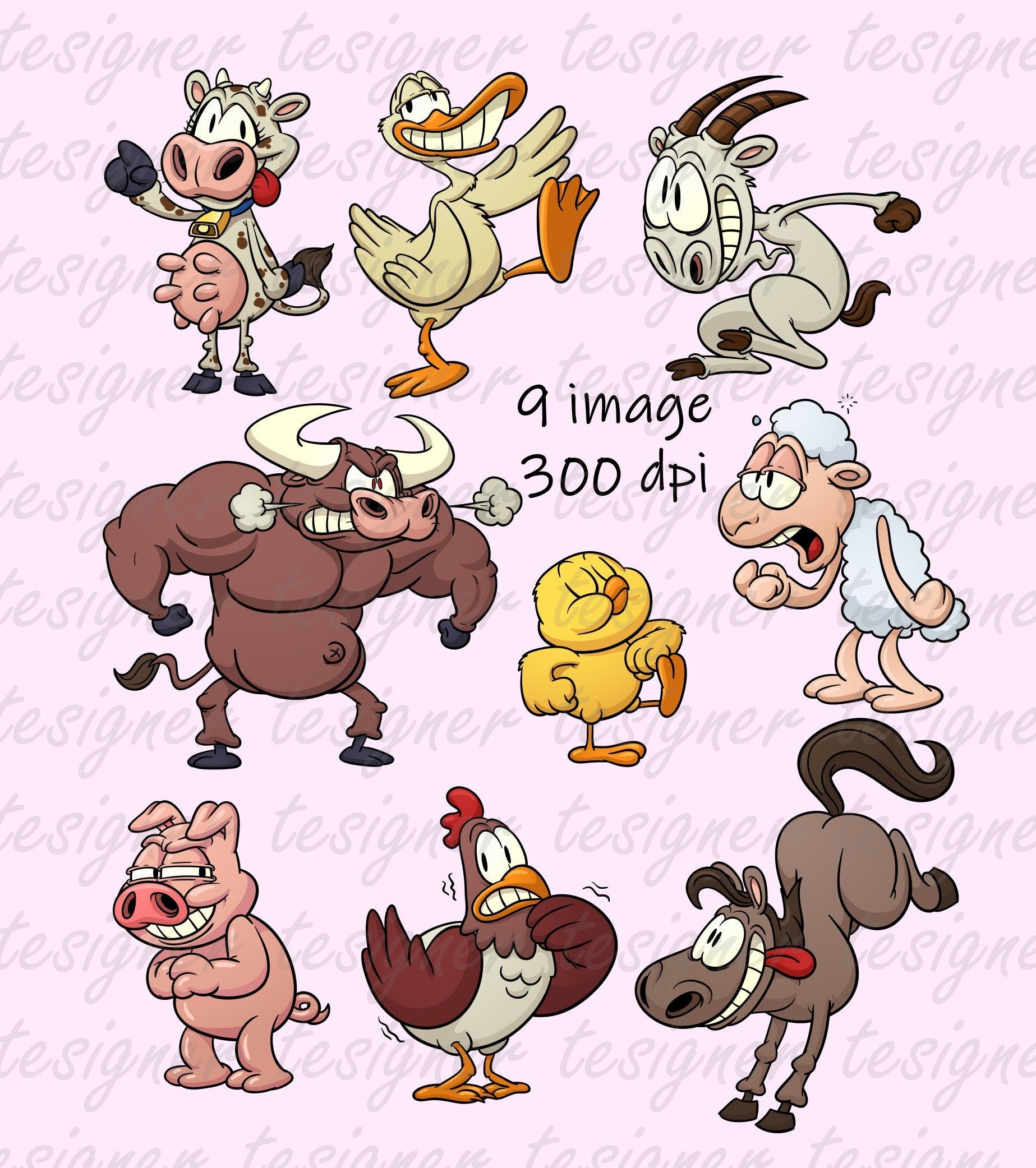 Animal Clip Art Mixed Animal Clipart Colorful Cute Animal - Etsy