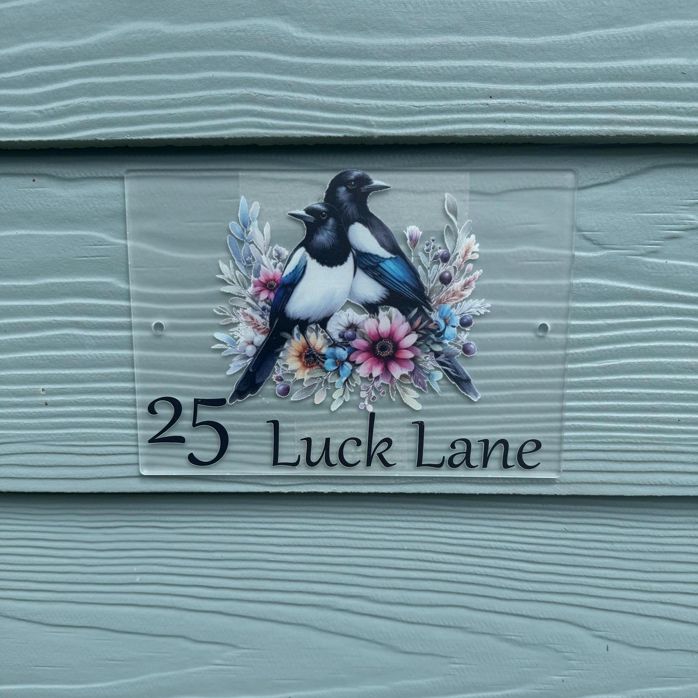 Magpie Acrylic House Plaque, Personalised, Magpies, Family, Outdoor ...