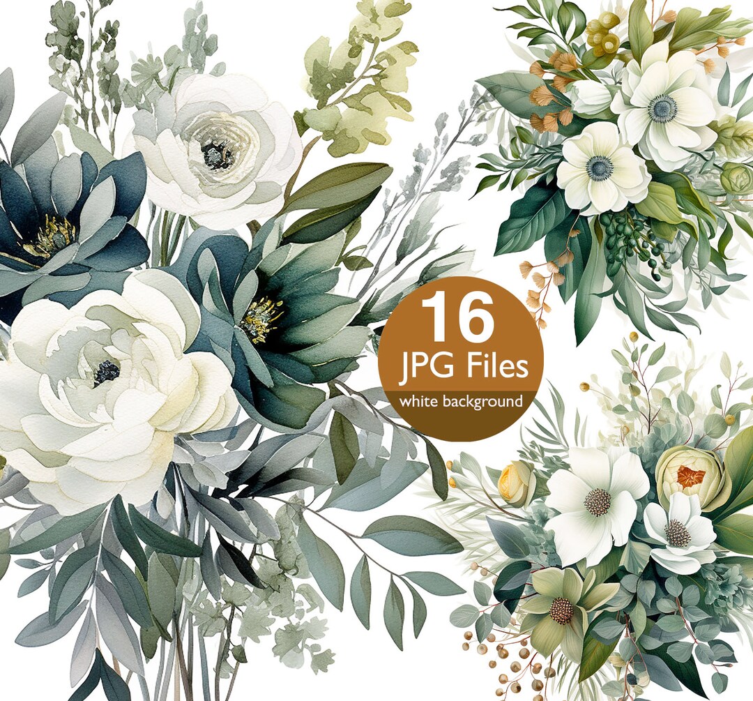 Green Florals Clip Art, JPG Floral, Greenery Clipart, Flowers for ...