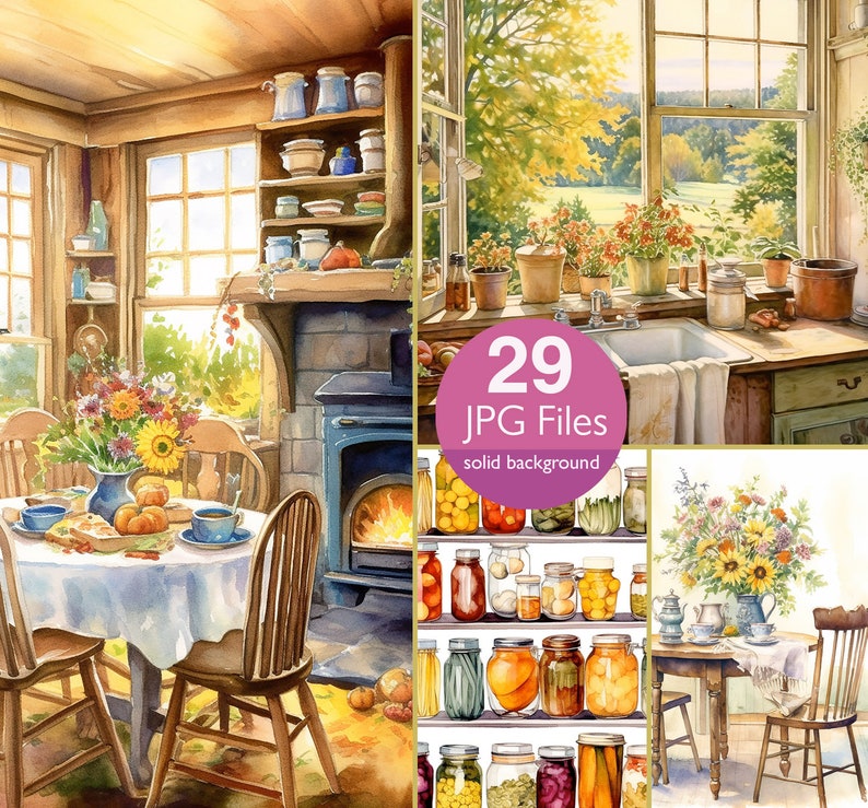 Country Kitchen Scenes Clip Art JPG Planner Paris Digital - Etsy