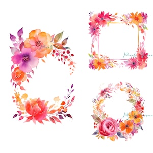 Floral Frames Clip Art: Orange & Pink Flower Borders (PNG, JPG) - Etsy