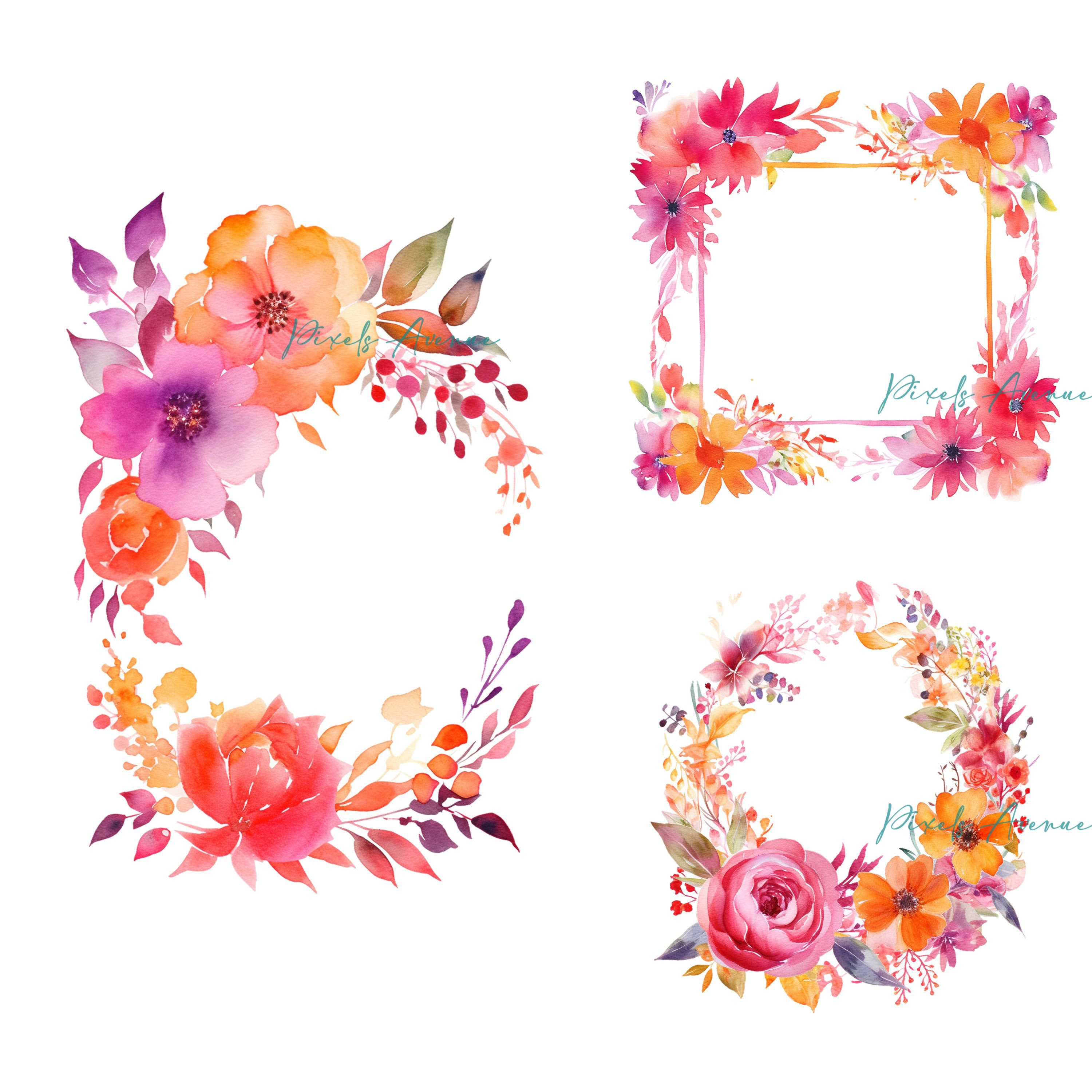 Orange and Pink Floral Frames Clip Art JPG Square and Circle - Etsy