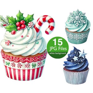 Christmas Cupcake Clip Art, JPG Holiday Cupcake Illustration, Clipart ...