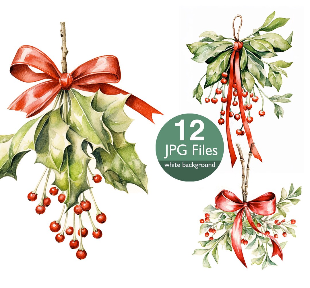 Christmas Mistletoe Clip Art - JPG Festive Holiday Season Graphics ...