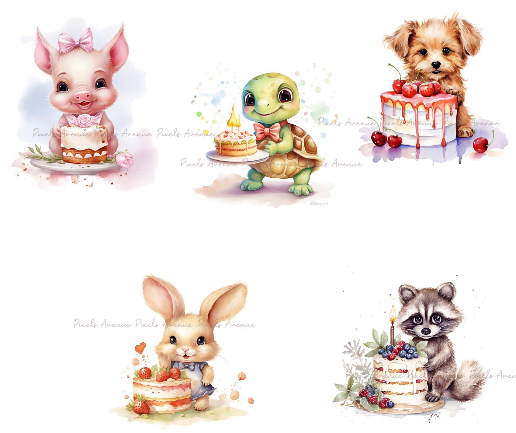 Cute Animals Birthday Clip Art JPG Watercolor Baby Animals - Etsy