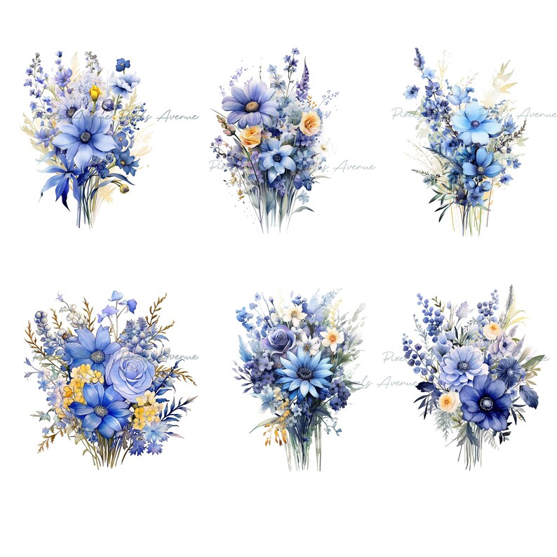 Blue Wildflower Clip Art JPG Blue Rose Flowers Watercolor - Etsy