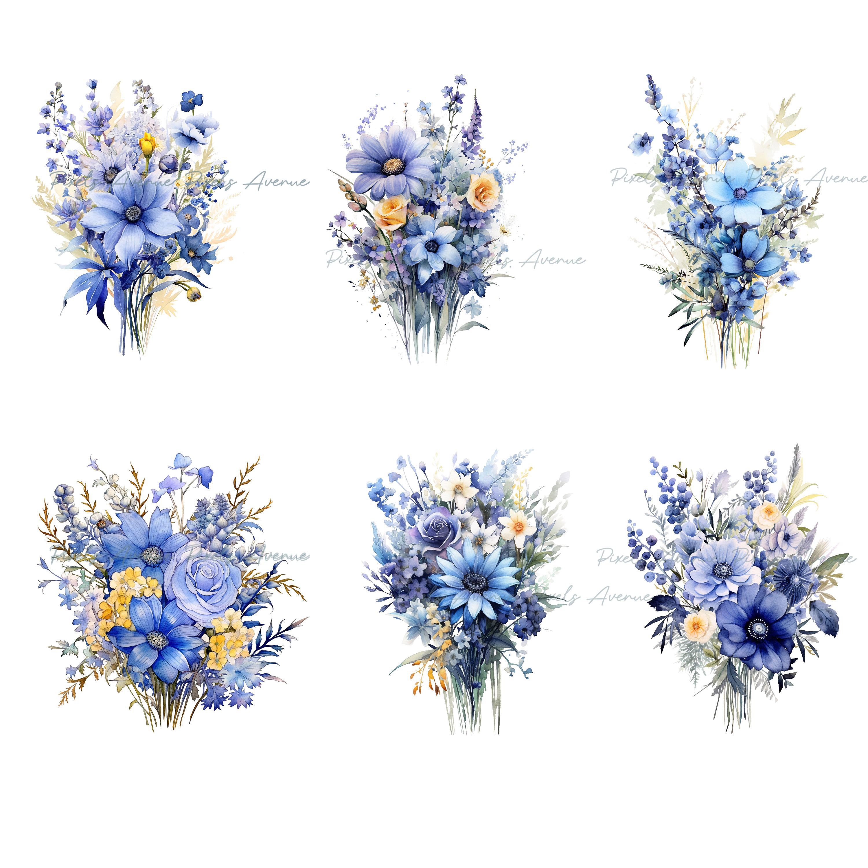 Blue Wildflower Clip Art JPG Blue Rose Flowers Watercolor - Etsy