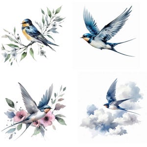 Swallow Bird Clip Art, JPG Watercolor Nature Clipart, Paper Crafts ...
