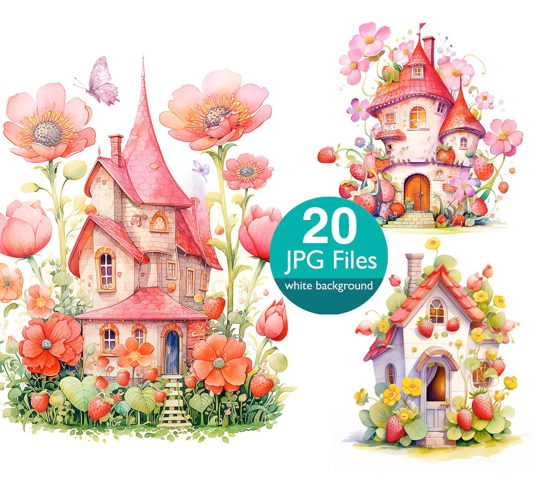 Cute Tiny House Clip Art, JPG Fairy House, Strawberry House Clipart ...