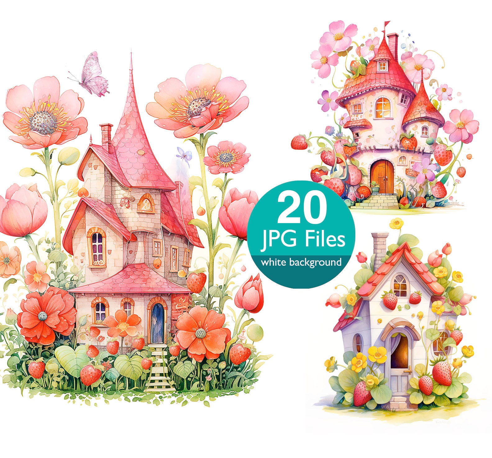 Cute Tiny House Clip Art JPG Fairy House Strawberry House - Etsy