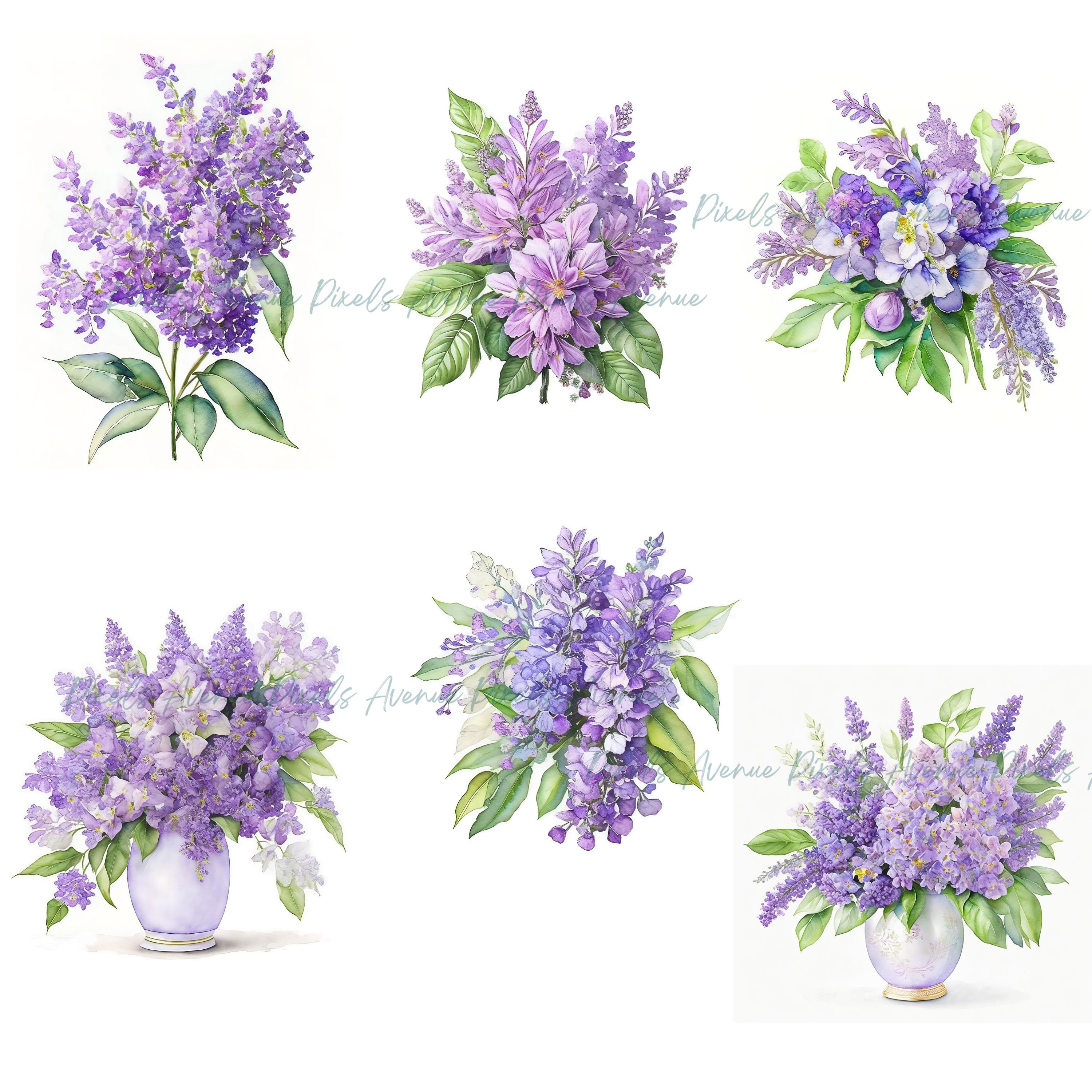 Lilac Clip Art JPG Purple Flowers Clipart Floral Clip Art - Etsy