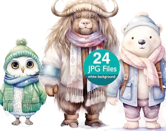 117 Cozy Winter Animals Clipart Bundle, Festive Watercolor Clip Art ...