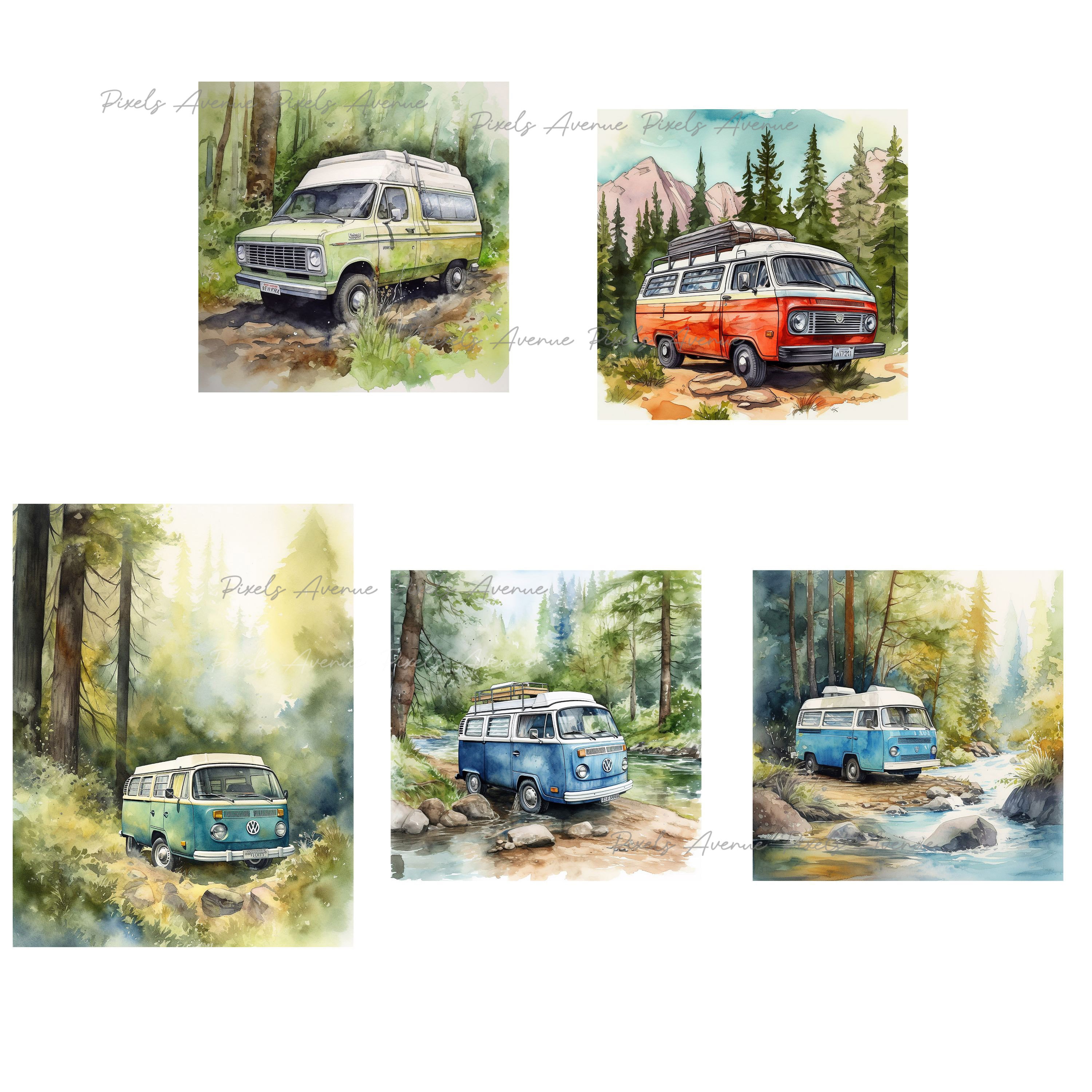 Retro Camper Van Scenes Clip Art JPG Camper Vans Planner - Etsy Australia