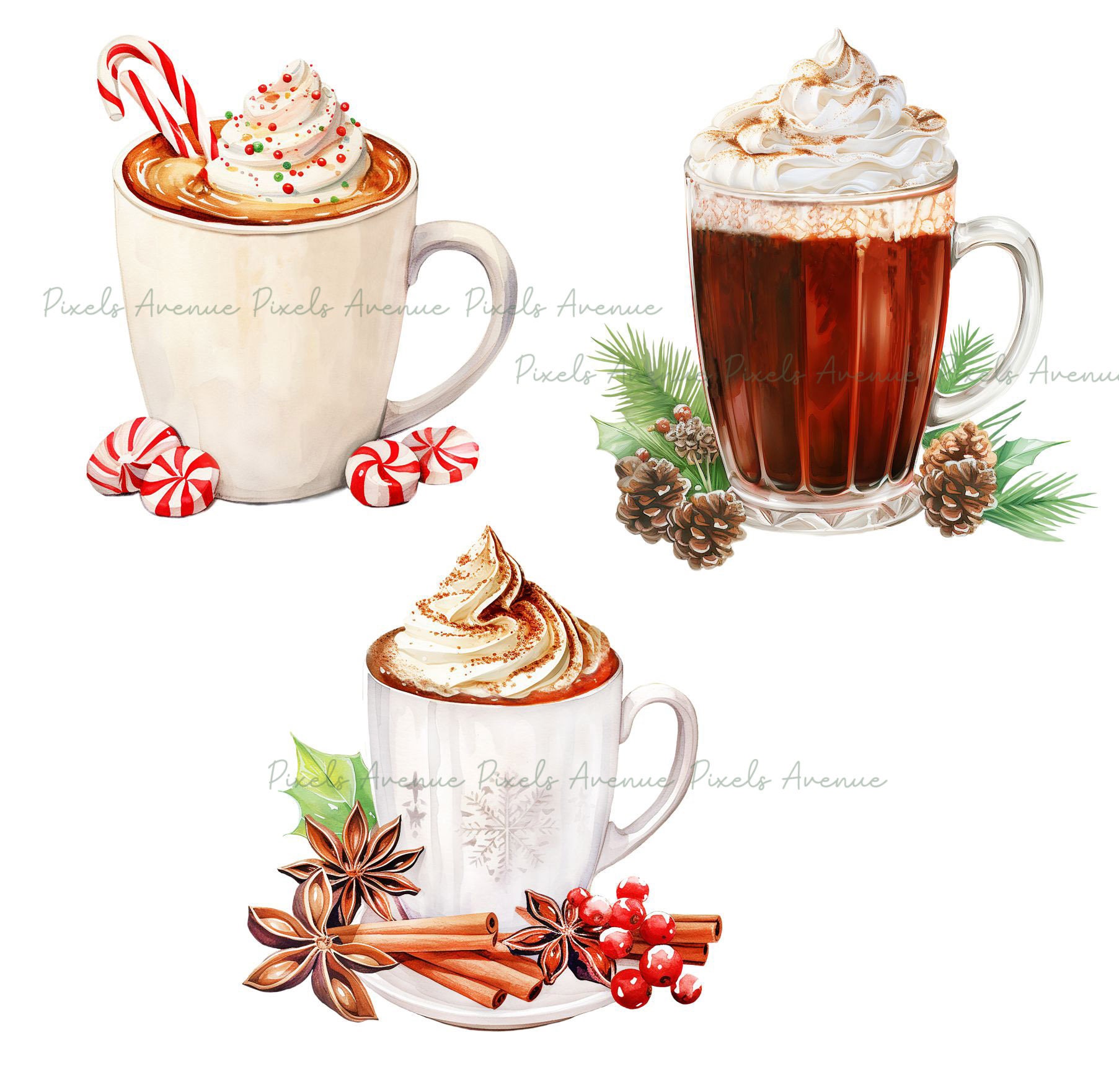 Christmas Clip Art PNG Watercolor Hot Choco Drink Clipart - Etsy