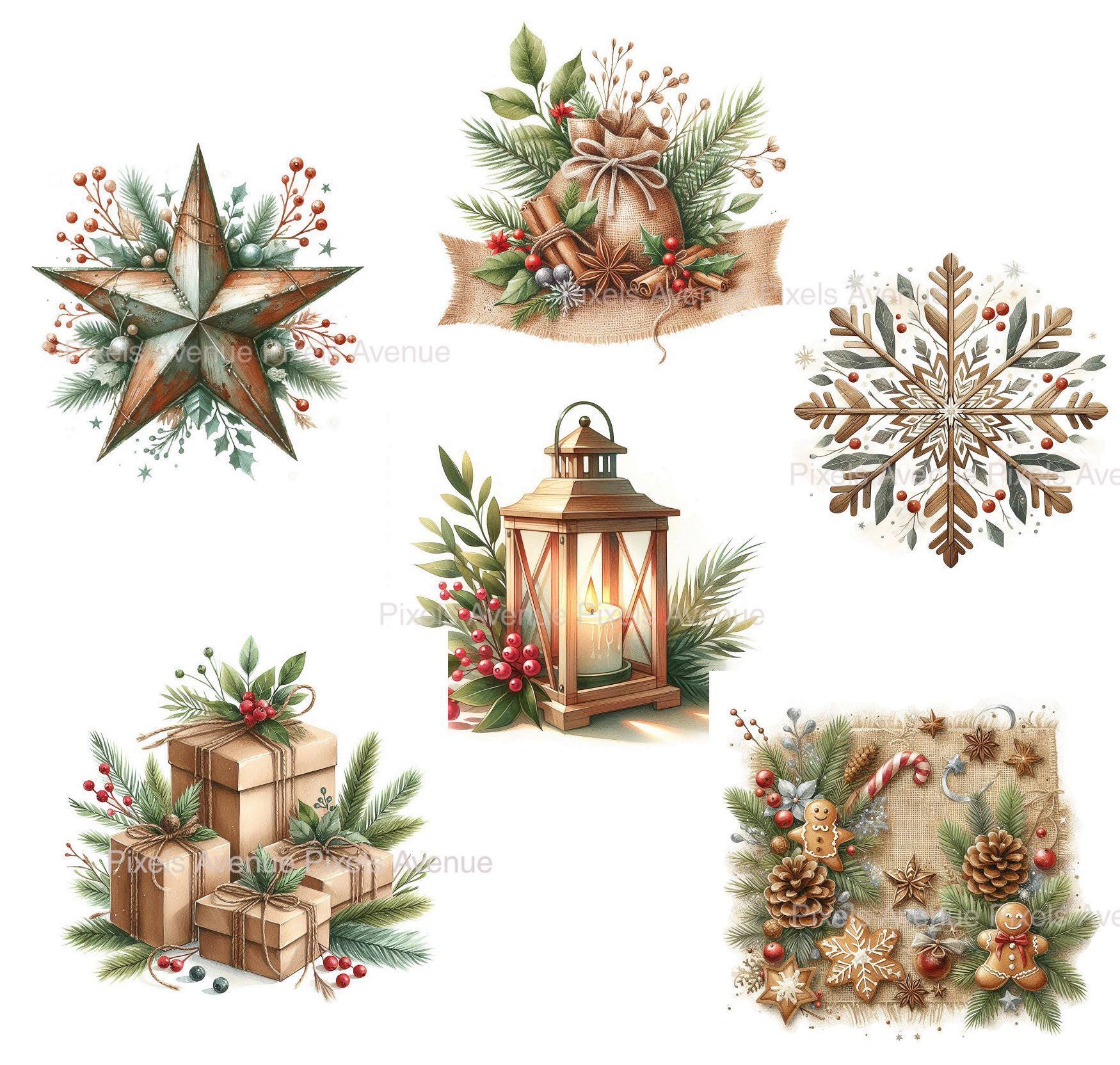 Rustic Christmas Clip Art: Vintage Holiday Graphics (47 JPG Files) - Etsy