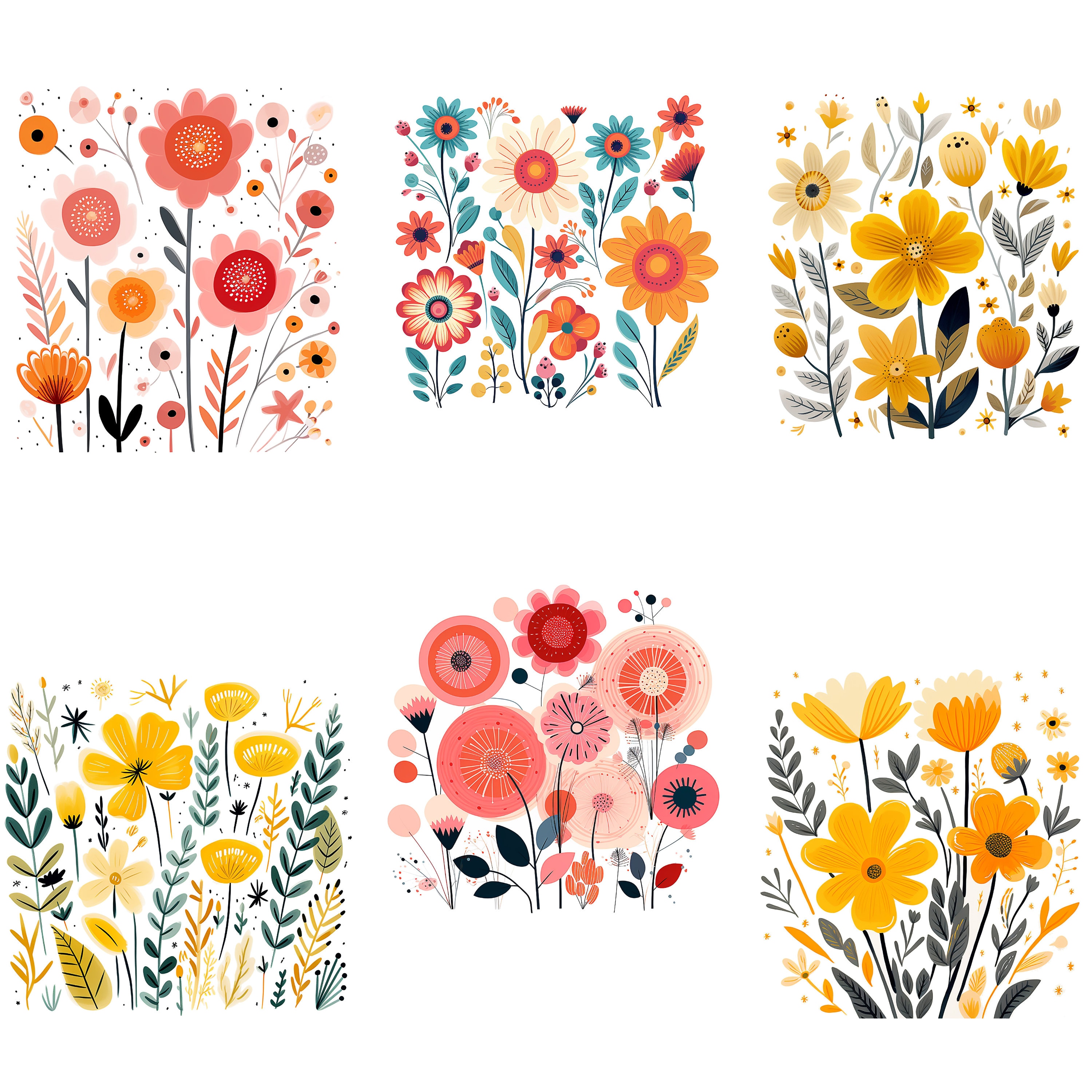 Cute Flower Clip Art, JPG Kawaii Flowers Bouquet Watercolor Clipart ...
