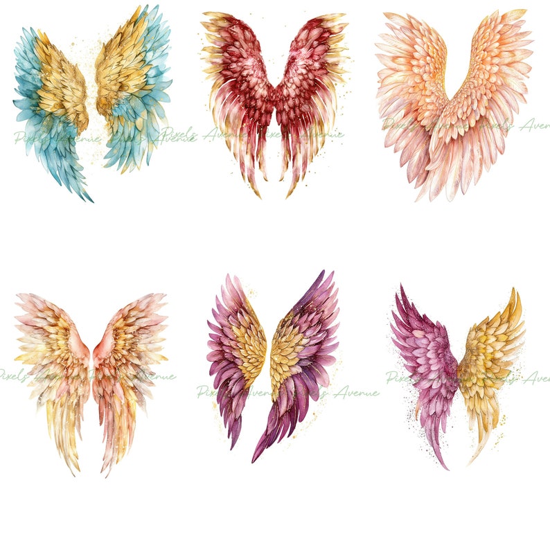 Angel Wings Clip Art, JPG Watercolor, Wings Clipart, Feathered Wings ...