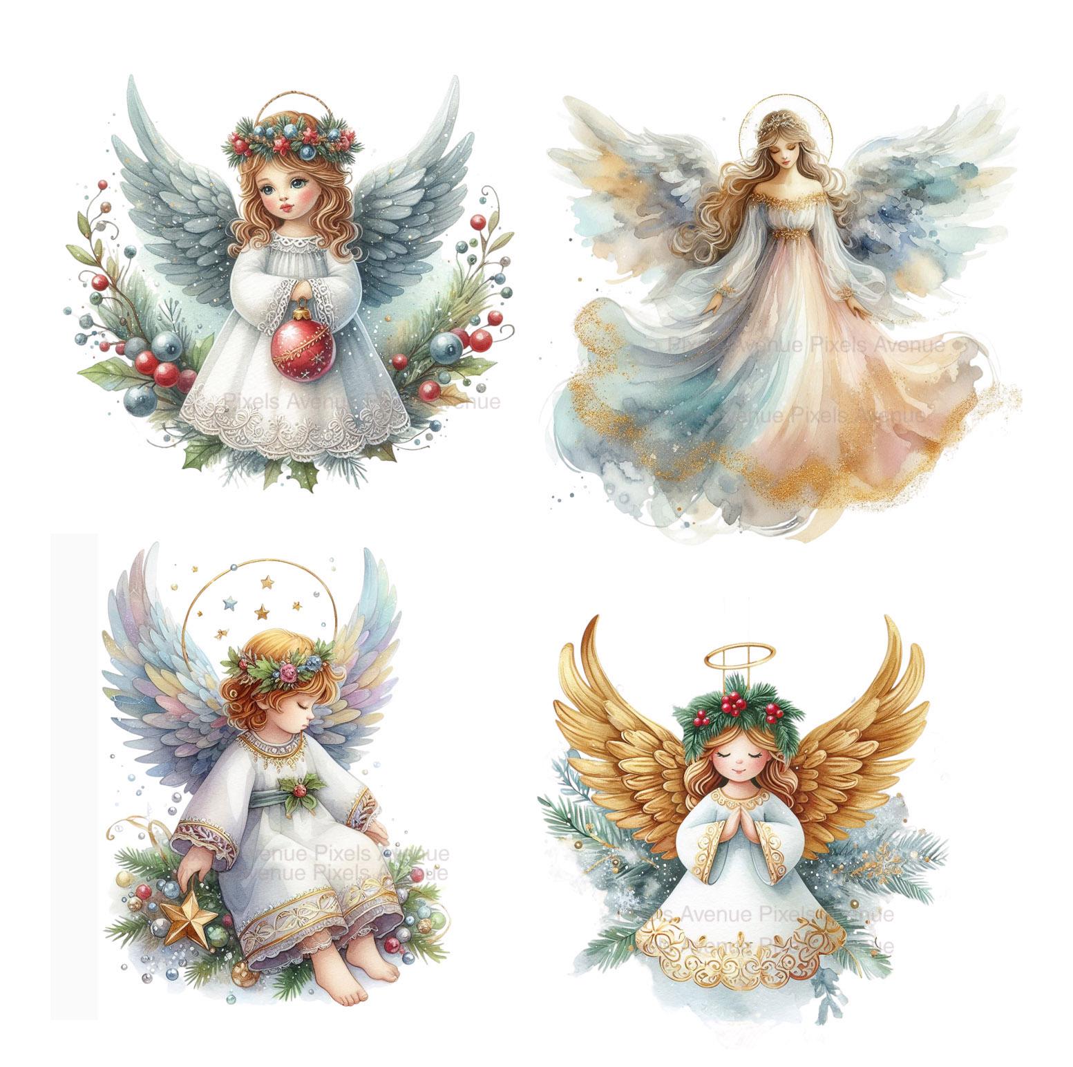 Christmas Angel Clip Art, JPG Watercolor, Cute Angel Christmas ...