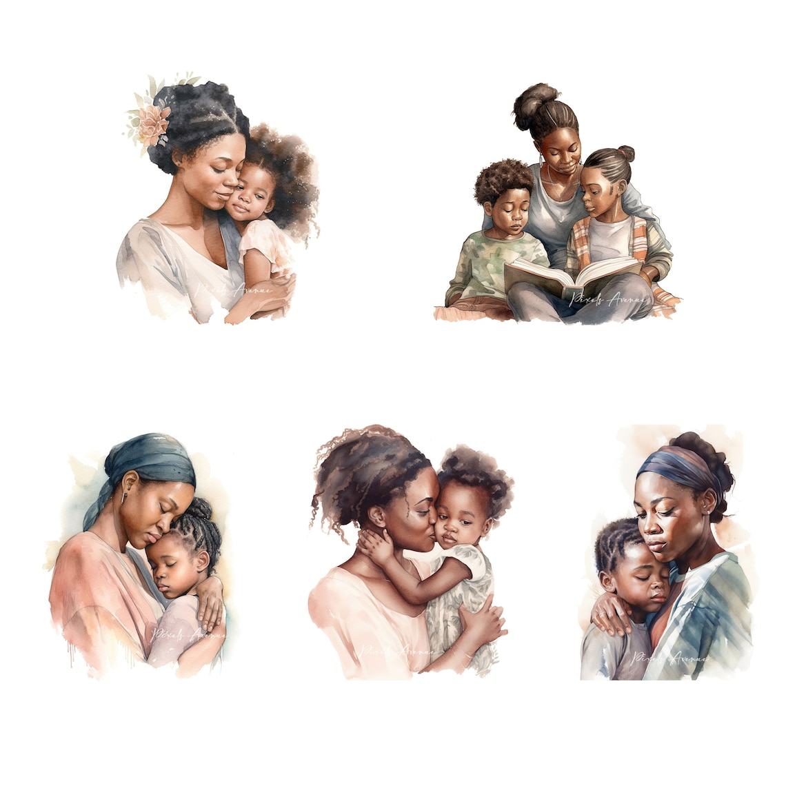 Mother and Child Clip Art JPG African American Mother's - Etsy