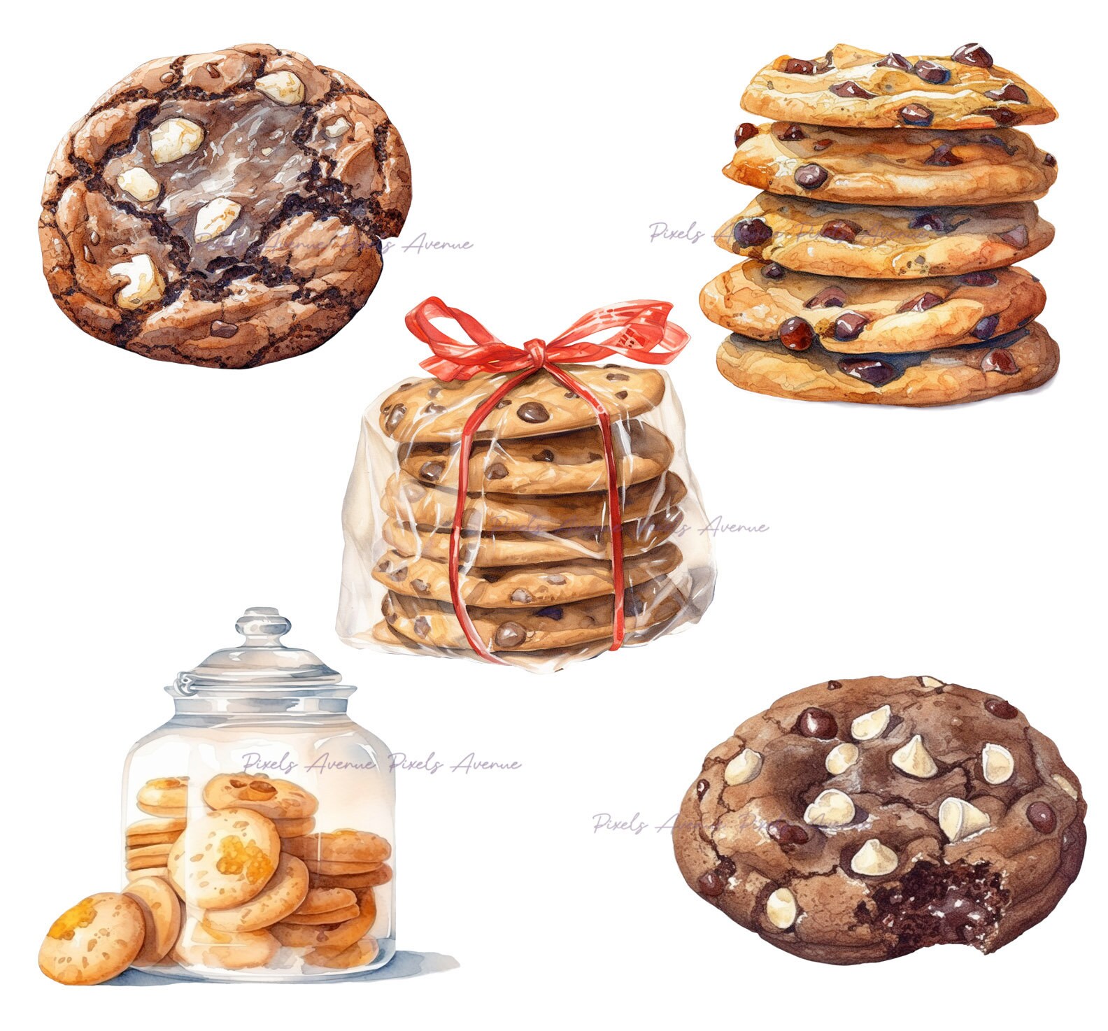 Cookie Clip Art, PNG Watercolor Clipart, Chocolate Chip Cookies, Junk ...