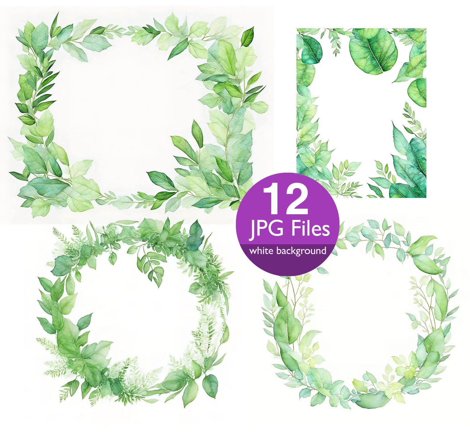 Greenery Clip Art JPG Frames and Borders Clipart Flowers for - Etsy