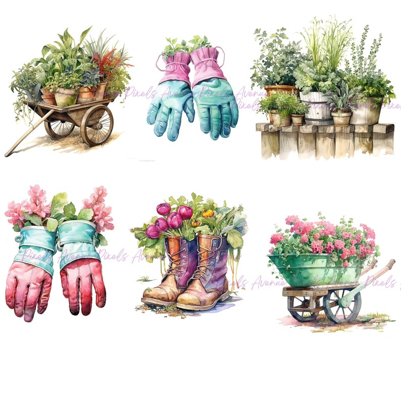 Gardening Clip Art JPG Garden Illustration Clipart Spring - Etsy