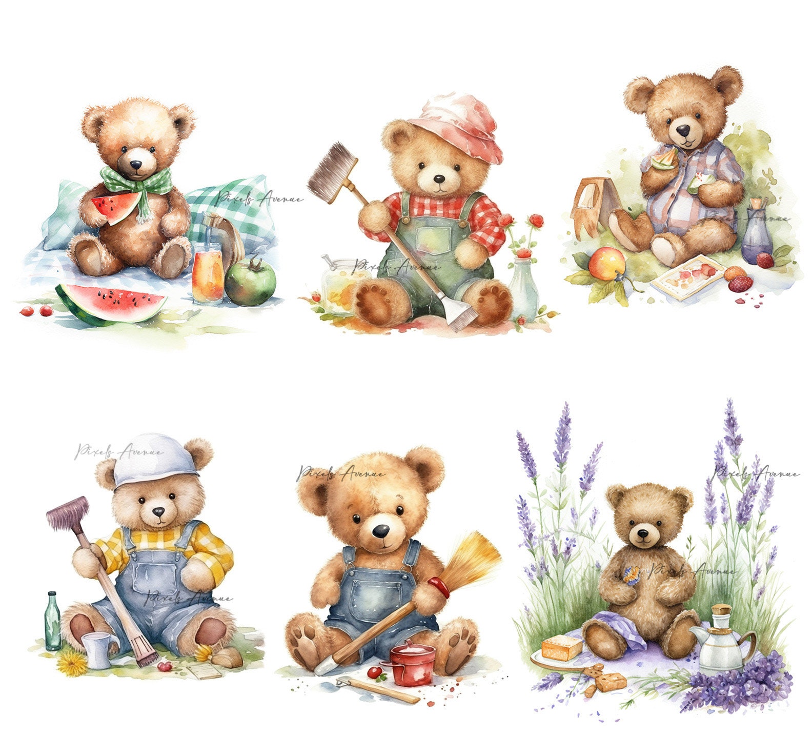 Spring Teddy Bear Clip Art JPG Watercolor Teddy Bears - Etsy