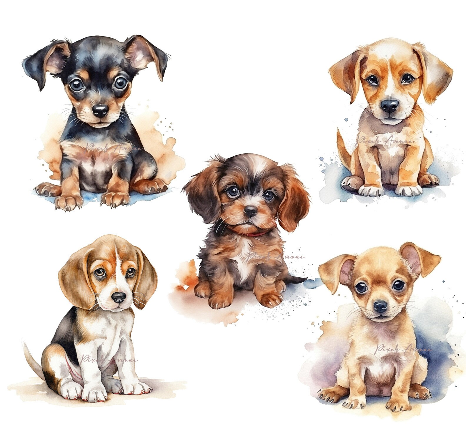Puppy Clip Art JPG Watercolor Puppies Clipart Dog - Etsy