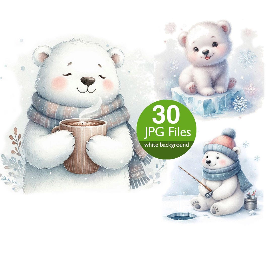 Polar Bear Clip Art, JPG Watercolor Wnter Animals Clipart, Paper Crafts ...