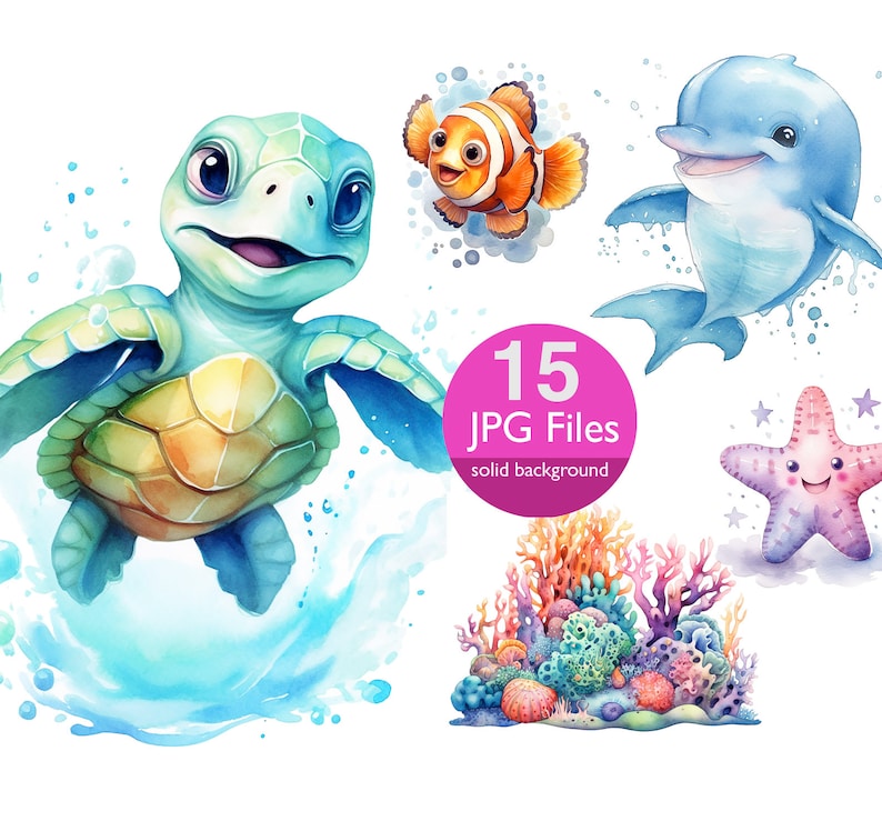 Sea Creature Clip Art, JPG Watercolor, Marine Life Clipart, Ocean ...