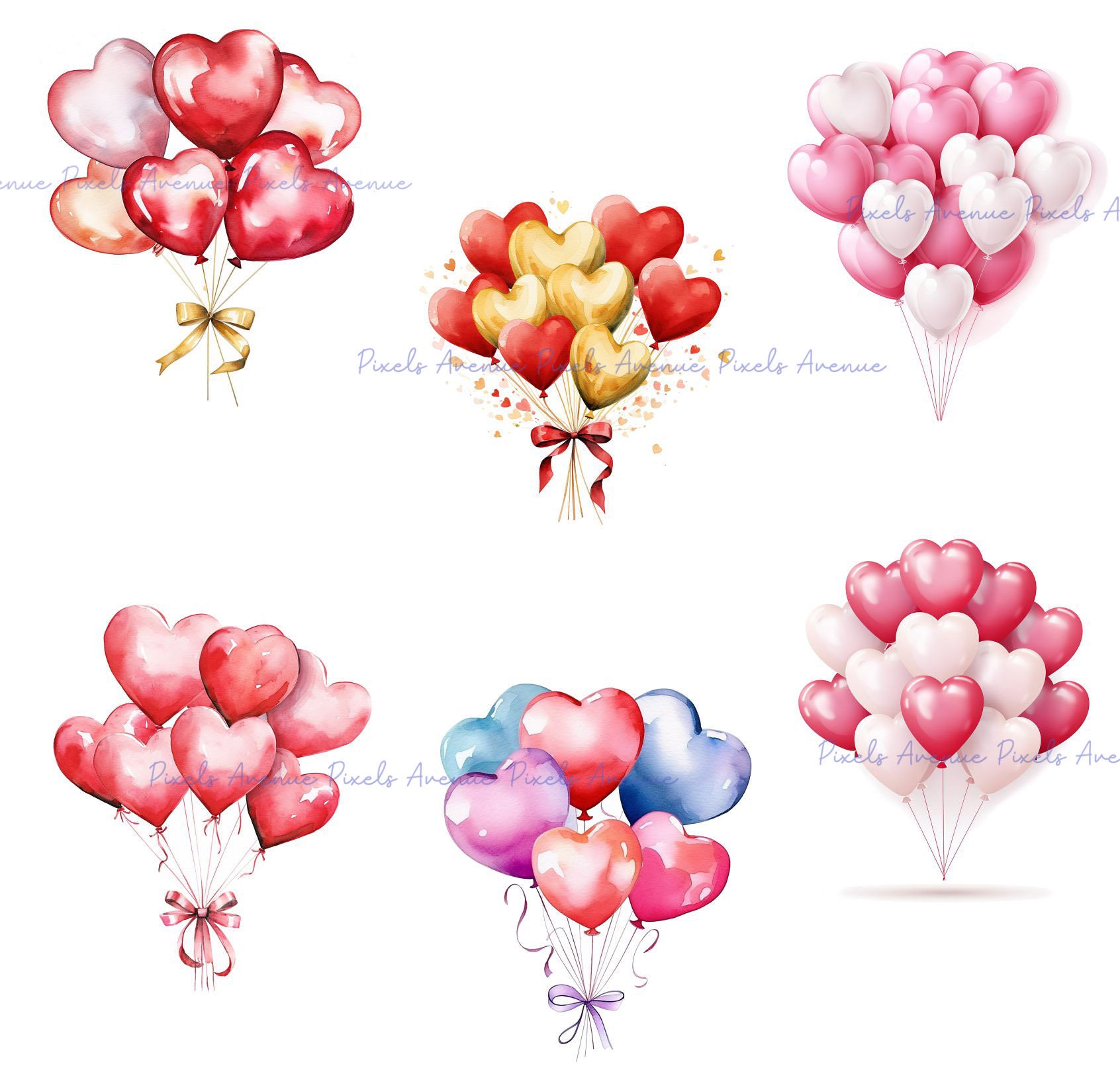 Heart Balloons Clip Art JPG Valentine's Day Clipart Red - Etsy