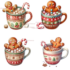 Gingerbread and Hot Cocoa Clip Art, JPG Watercolor Hot Choco ...