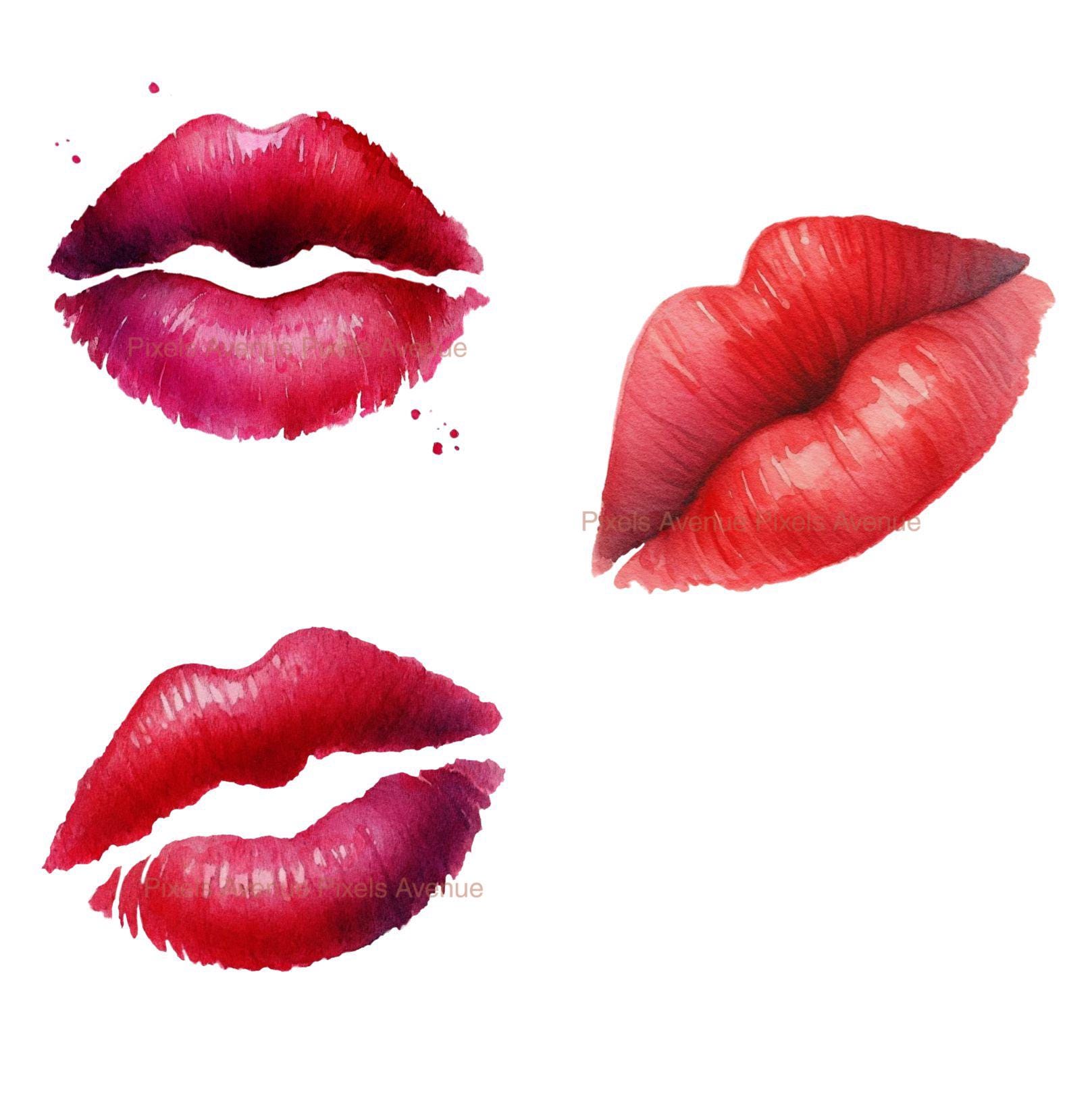 Kiss Lips Watercolor Clipart Set: Valentine's Day PNG (digital Download ...