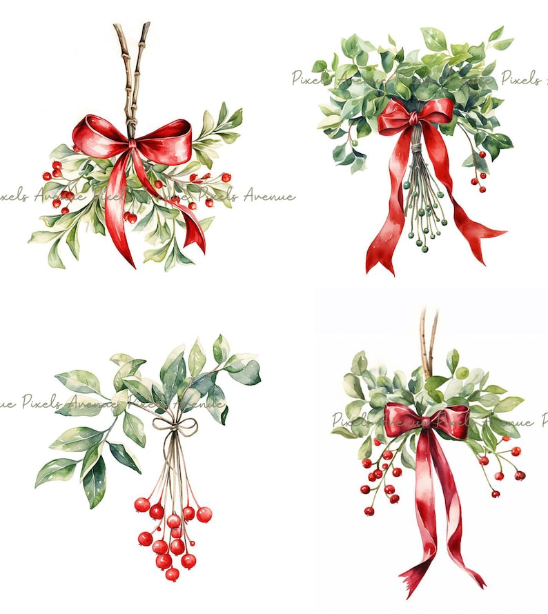 Christmas Mistletoe Clip Art JPG Festive Holiday Season Graphics ...