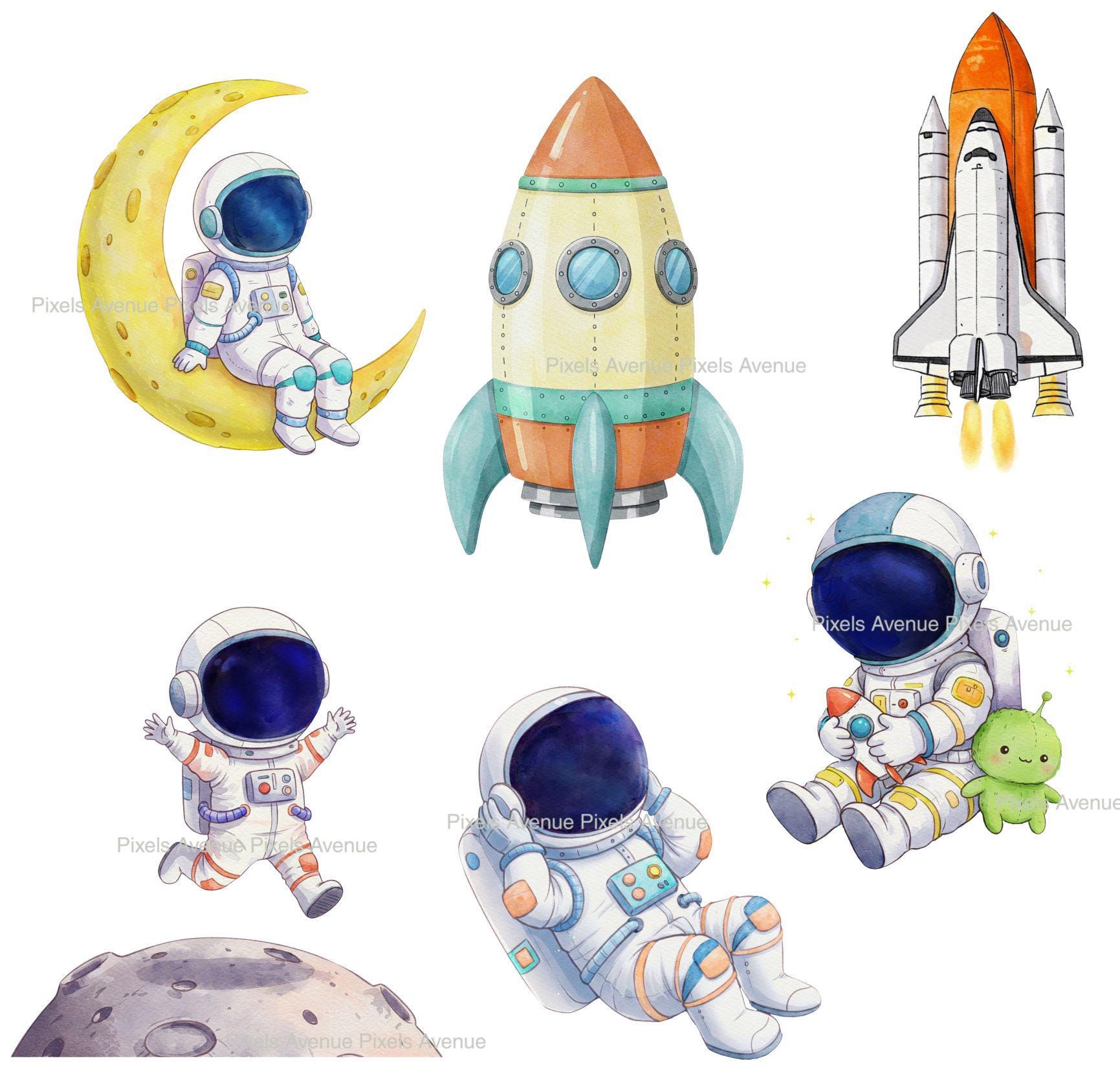 Cute Astronaut Clipart | Space PNG Bundle | Outer Space Birthday ...
