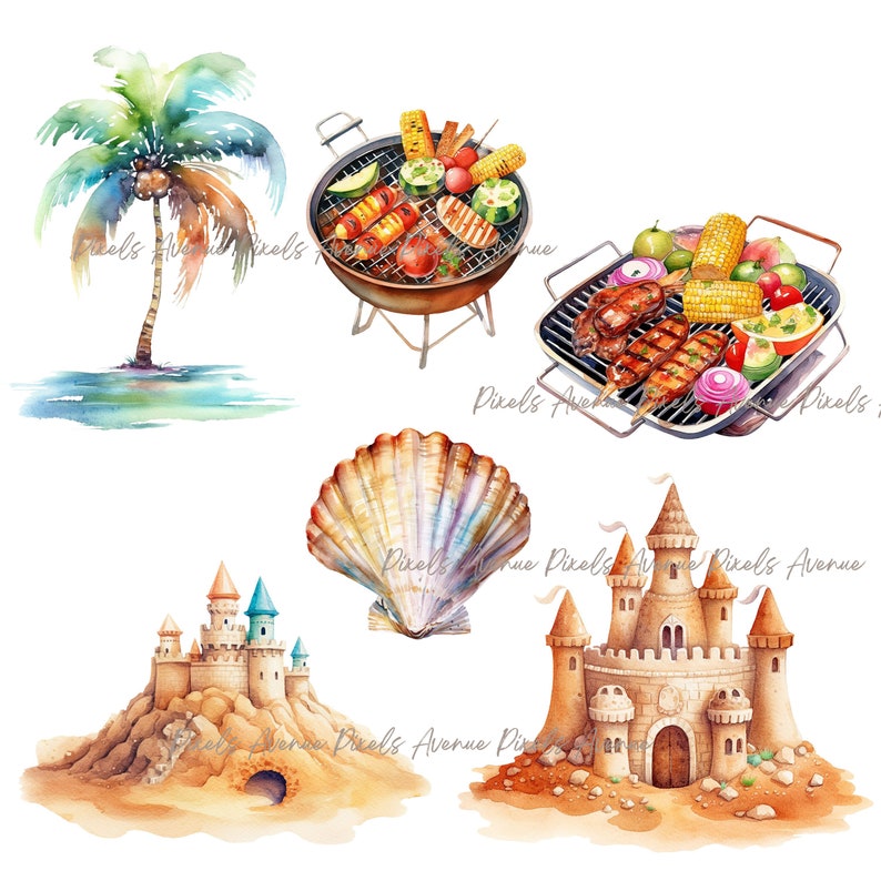 Summer Clip Art PNG Watercolor Beach Clipart Swimming. - Etsy