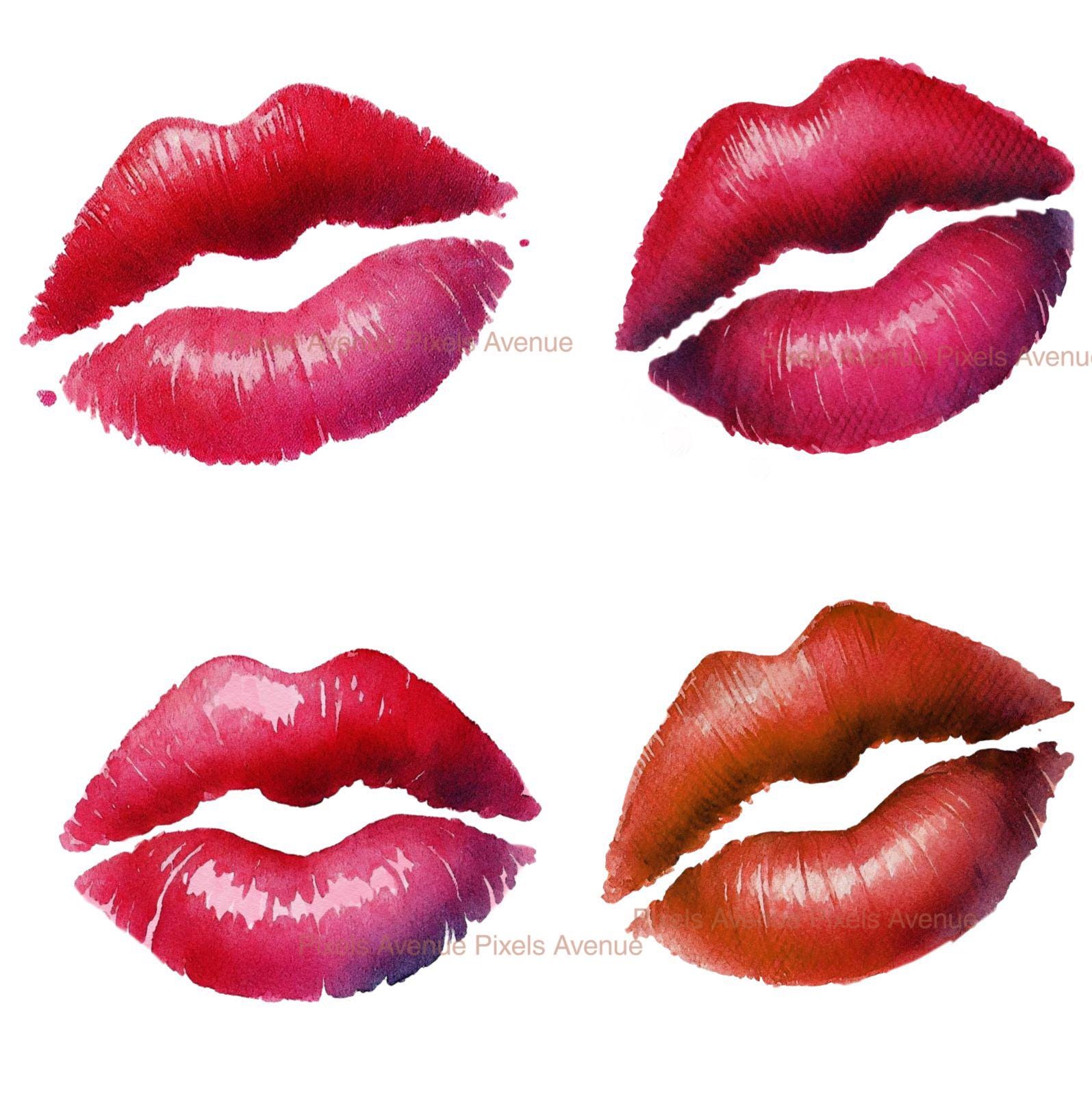 Kiss Lips Watercolor Clipart Set: Valentine's Day PNG (digital Download ...