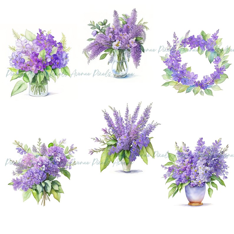 Lilac Clip Art JPG Purple Flowers Clipart Floral Clip Art - Etsy