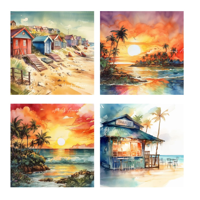 Retro Beach Scenes Clip Art JPG Planner Digital Art Sticker - Etsy