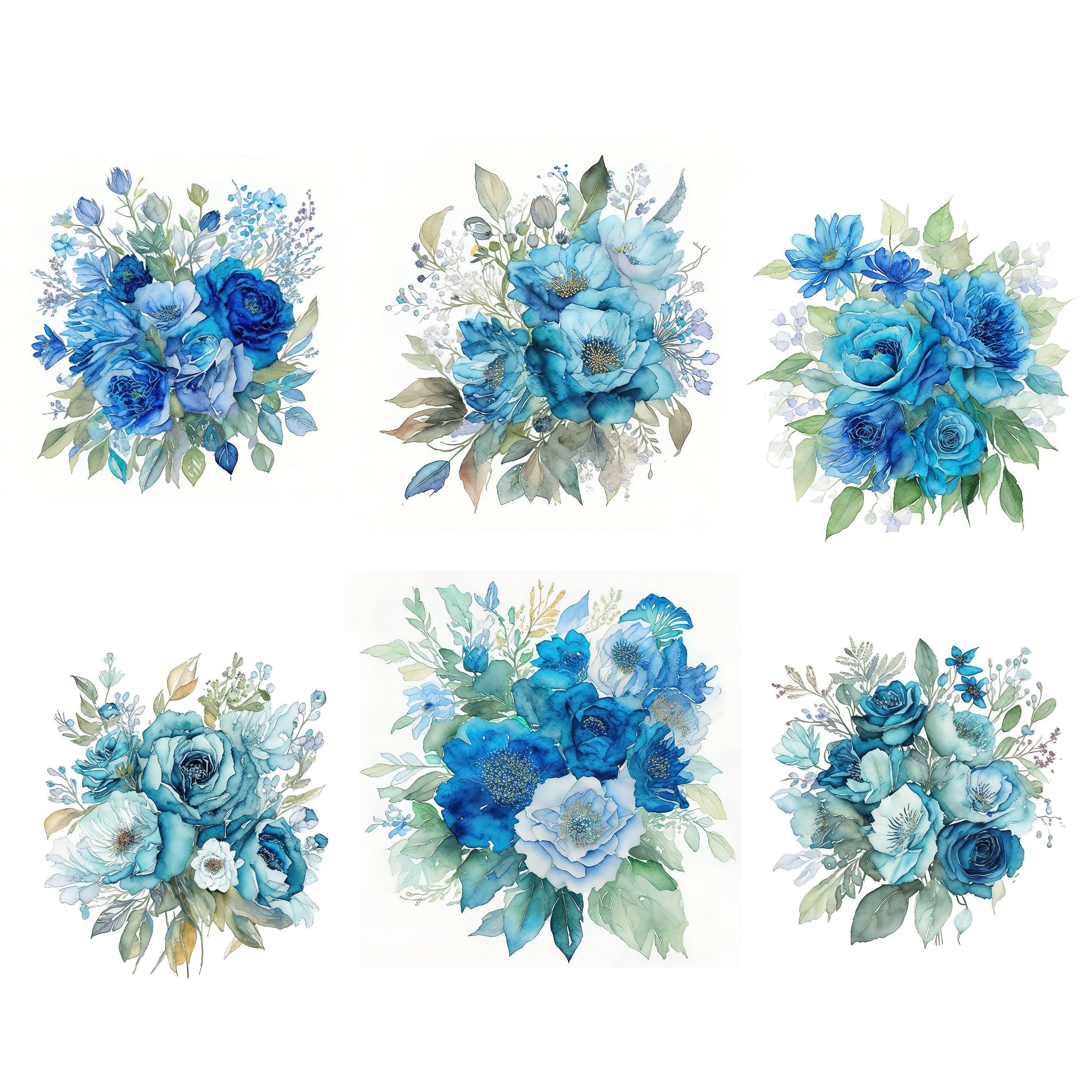 Blue Floral Clip Art JPG Light Blue Roses Flower Watercolor - Etsy