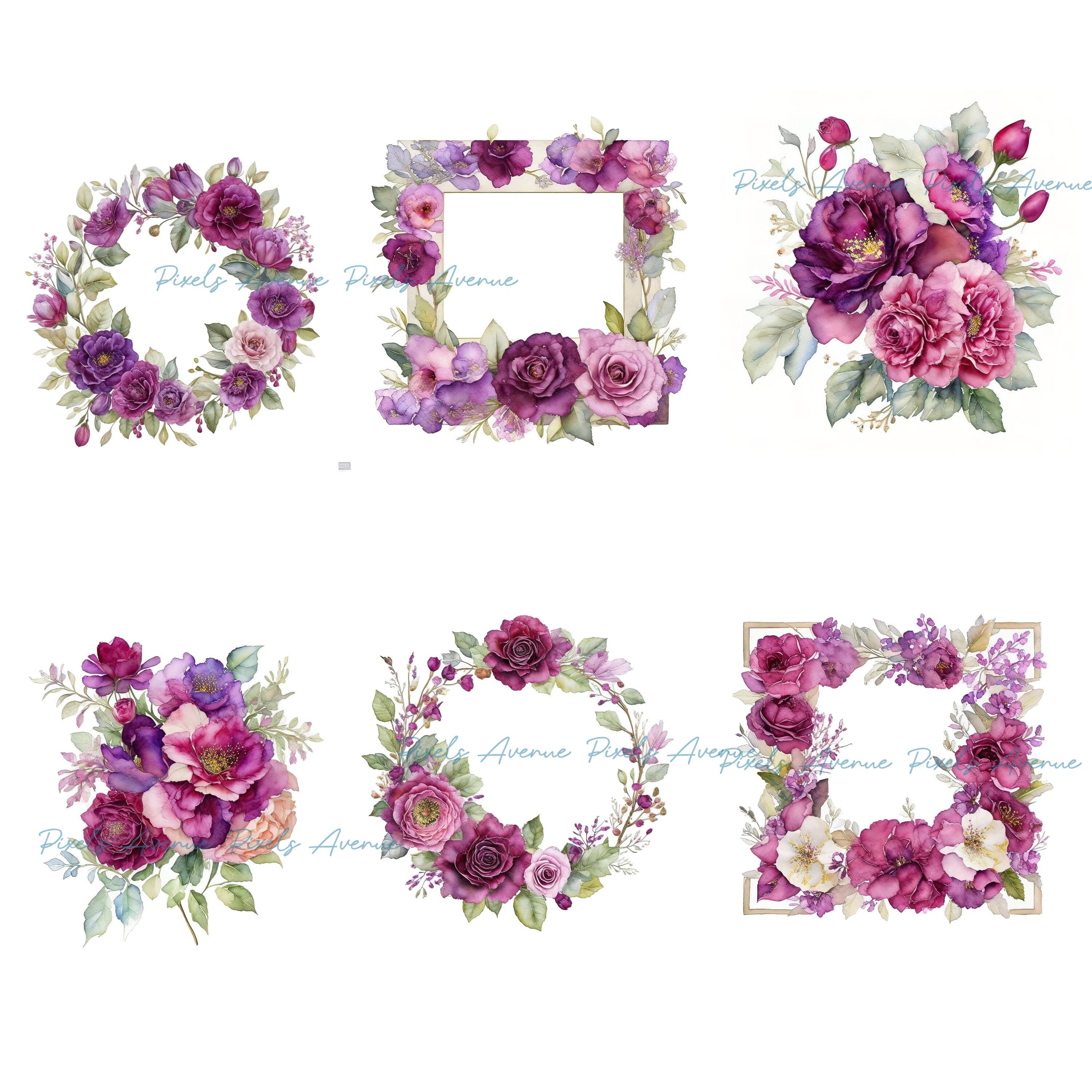 Burgundy Flower Clip Art JPG Frames and Borders Clipart Pink - Etsy