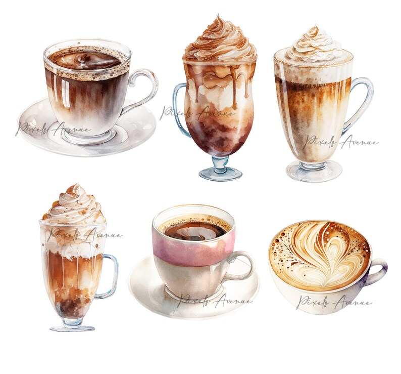 Coffee Clip Art JPG Iced Coffee Espresso Cafe Latte Mocha - Etsy