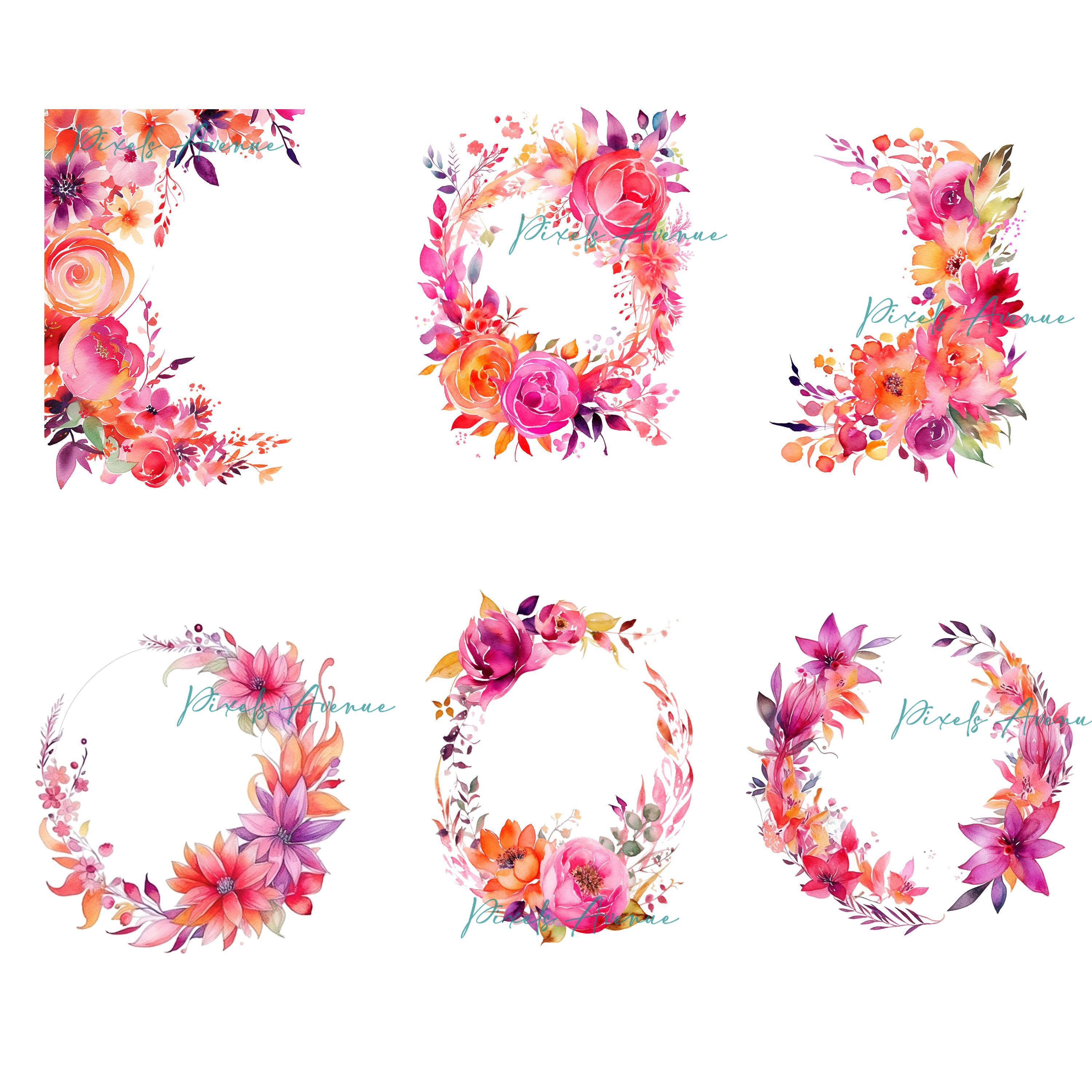 Floral Frames Clip Art: Orange & Pink Flower Borders (PNG, JPG) - Etsy