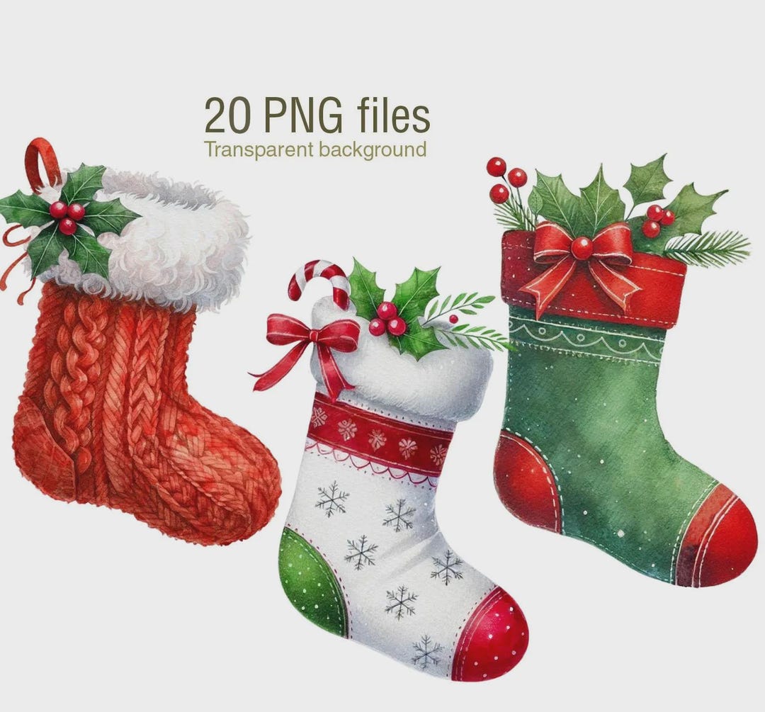 Christmas Stocking Clipart: Holiday PNG Graphics (commercial Use) - Etsy