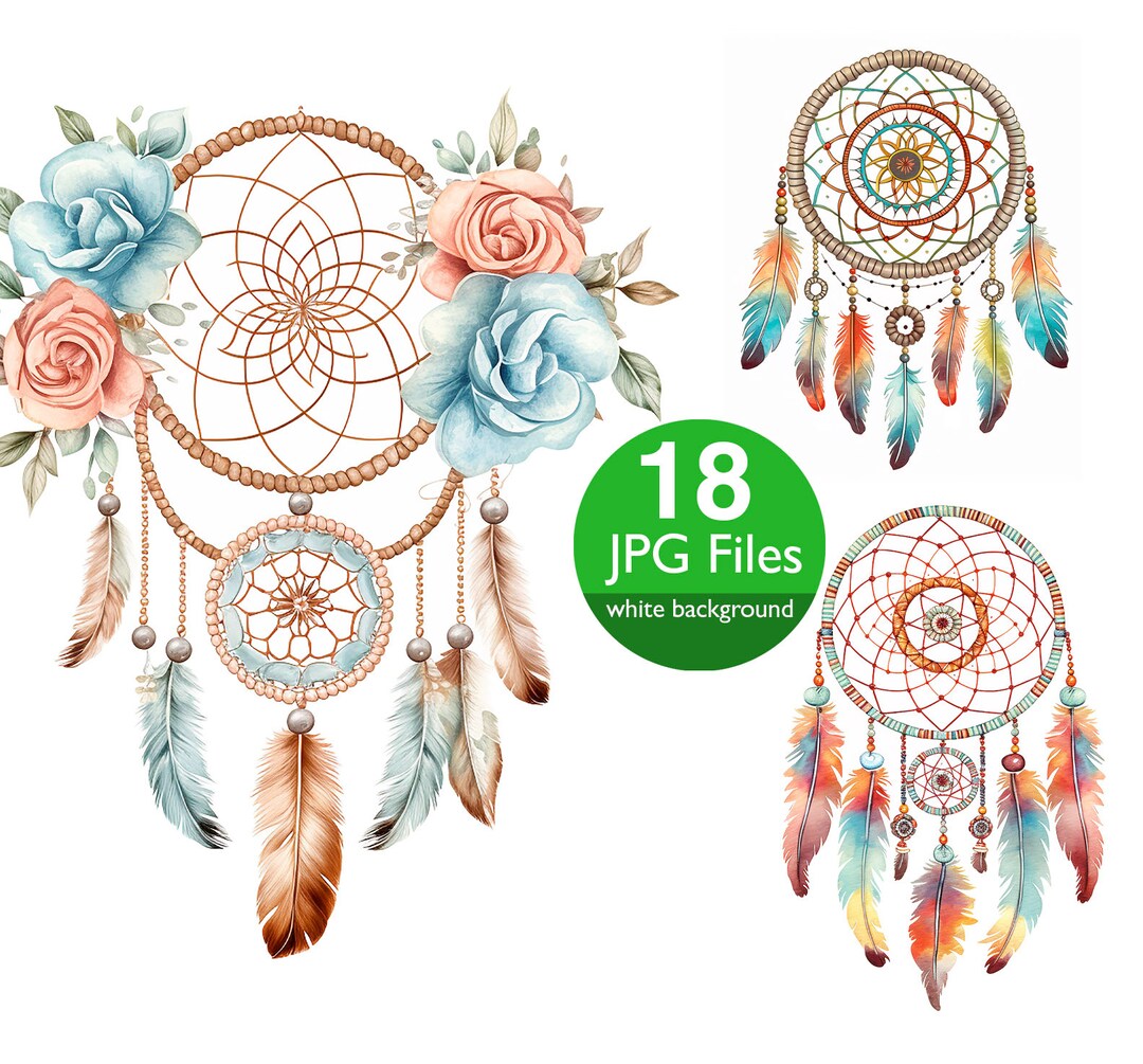 Dreamcatcher Clip Art, JPG Boho Chic Dream Catcher Clipart, Commercial ...