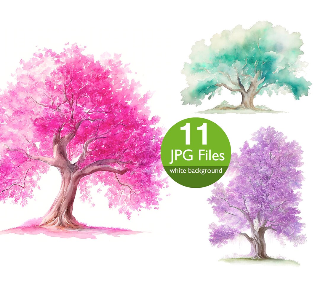 Pastel Trees Clip Art, JPG Garden Illustration Clipart, Tree, Planner ...